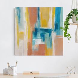 Bilderwelten Leinwandbild originell Abstrakt Kunstdruck bunt - Farbenfrohe Bl&ouml;cke - Wandbild XXL Wohnzimmer Schlafzimmer