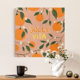 Bilderwelten Leinwandbild Buchstaben & Zahlen Pop Art Kunstdruck orange - Dolce Vita mit Orangen - Wandbild XXL Wohnzimmer Schlafzimmer
