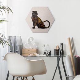 Bilderwelten Alu-Dibond Bild Hexagon Tiere beige Fotomontage - Goldener Panther - Deko Wohnzimmer Schlafzimmer