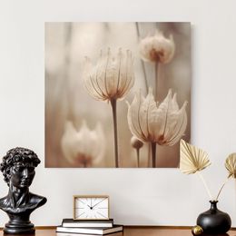 Bilderwelten Leinwandbild Blumen modern Kunstdruck beige - Herbstlicher Gr&auml;ser Close-up - Wandbild XXL Wohnzimmer Schlafzimmer