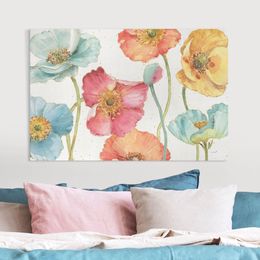 Bilderwelten Leinwandbild Blumen modern Kunstdruck bunt - Bunte Bl&uuml;ten mit Gold - Blumenwiese XXL Wohnzimmer Schlafzimmer