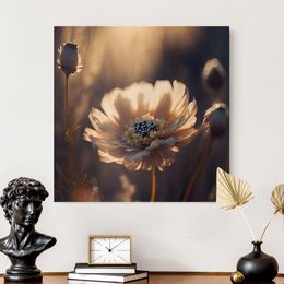 Bilderwelten Leinwandbild Blumen modern Kunstdruck beige - Bl&uuml;ten im Sonnenuntergang - Wandbild XXL Wohnzimmer Schlafzimmer