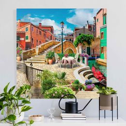 Bilderwelten Leinwandbild Stadt Fotomontage Kunstdruck bunt - Buntes Venedig - Italien XXL Wohnzimmer Schlafzimmer