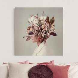 Bilderwelten Leinwandbild Blumen modern Kunstdruck beige - Blumen Portr&auml;t - wei&szlig;e Magnolien - Wandbild XXL Wohnzimmer Schlafzimmer