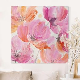 Bilderwelten Leinwandbild originell modern Aquarell rosa - Aquarell Bl&uuml;tentraum Rosa - Wandbild XXL Wohnzimmer Schlafzimmer