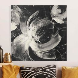 Bilderwelten Leinwandbild Blumen modern Aquarell schwarz weiss - Abstrakte Bl&uuml;ten auf Schwarz - Wandbild XXL Wohnzimmer Schlafzimmer