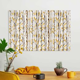 Bilderwelten Leinwandbild Wald Illustration Aquarell gelb - Aquarell Birkenwald im Herbst - B&auml;ume XXL Wohnzimmer Schlafzimmer