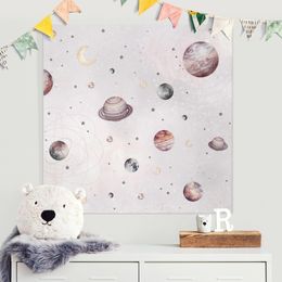 Bilderwelten Leinwandbild Aquarell Planeten, Mond und Sterne