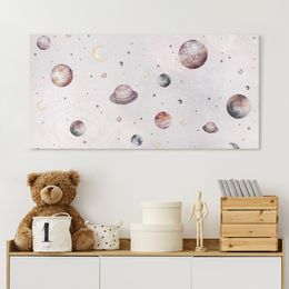 Bilderwelten Leinwandbild Aquarell Planeten, Mond und Sterne