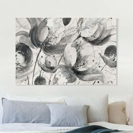 Bilderwelten Leinwandbild Blumen modern Aquarell schwarz weiss - Abstrakte Bl&uuml;ten - Wandbild XXL Wohnzimmer Schlafzimmer
