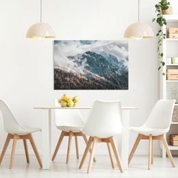 Bilderwelten Leinwandbild Berge und Wald an einem Herbstmorgen