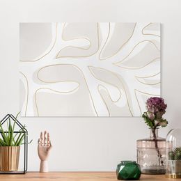 Bilderwelten Leinwandbild originell Abstrakt Kunstdruck beige - Beige Blattstrukturen mit goldenen Linien - Wandbild XXL Wohnzimmer Schlafzimmer
