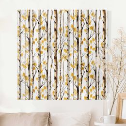Bilderwelten Leinwandbild Aquarell Birkenwald im Herbst