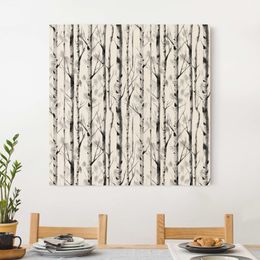 Bilderwelten Leinwandbild Aquarell Birkenwald Schwarz Wei&szlig;