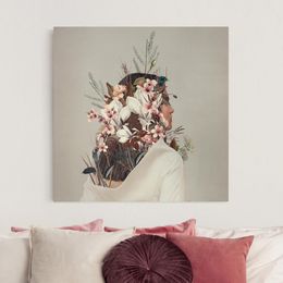 Bilderwelten Leinwandbild Blumen modern Kunstdruck beige - Blumen Portr&auml;t - Kirschbl&uuml;ten - Wandbild XXL Wohnzimmer Schlafzimmer
