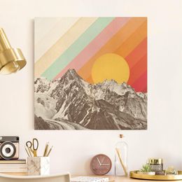 Bilderwelten Leinwandbild Natur modern Kunstdruck bunt - Berge mit buntem Himmel - Berg XXL Wohnzimmer Schlafzimmer