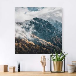 Bilderwelten Leinwandbild Berge und Wald an einem Herbstmorgen