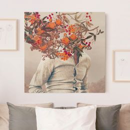 Bilderwelten Leinwandbild Blumen Portr&auml;t - Orange Rosen mit Wald