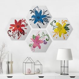 Bilderwelten Alu-Dibond Bild Hexagon Blumen weiss Abstrakt - No.BP20 Lilientraum Set - Deko Wohnzimmer Schlafzimmer