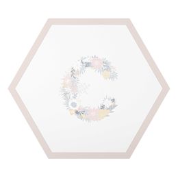 Bilderwelten Hexagon-Alu-Dibond Bild Wunschbuchstabe Blumen Pastell