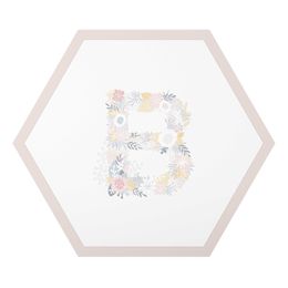 Bilderwelten Alu-Dibond Bild Hexagon Blumen pastell Landhaus - Wunschbuchstabe Blumen Pastell - Spr&uuml;che Kinderzimmer Baby M&auml;dchen Jungen
