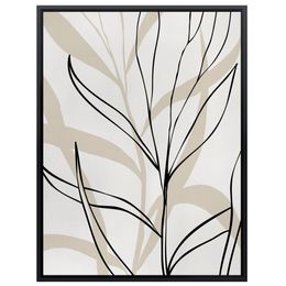Bilderwelten Leinwandbild Pflanzenlinien Schwarz und Beige