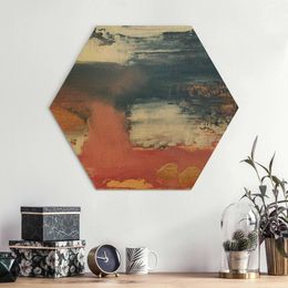 Bilderwelten Alu-Dibond Bild Hexagon originell rosa Abstrakt - Rosa Sturm mit Gold - Deko Wohnzimmer Schlafzimmer