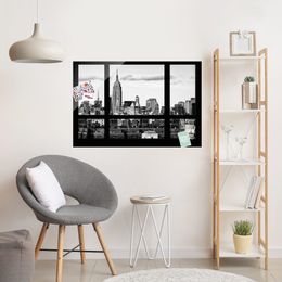 Bilderwelten Glasbild - Querformat Fensterblick New York Skyline schwarz weiss