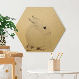 Bilderwelten Alu-Dibond Bild Hexagon Tiere weiss Motiv - Arktischer Hase - Deko Kinderzimmer Baby M&auml;dchen Jungen