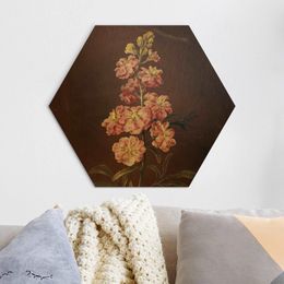 Bilderwelten Hexagon-Alu-Dibond Bild Barbara Regina Dietzsch - Eine rosa Garten-Levkkoje