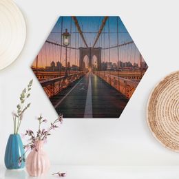 Bilderwelten Hexagon-Alu-Dibond Bild Morgenblick von der Brooklyn Bridge