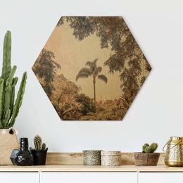 Bilderwelten Alu-Dibond Bild Hexagon Strand gr&uuml;n Tropisch - Garten auf Madeira - Meerblick Wohnzimmer Schlafzimmer