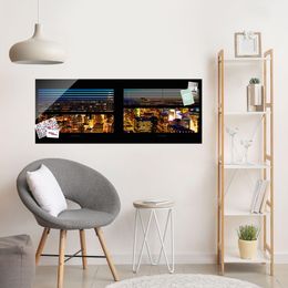 Bilderwelten Glasbild - Panorama Fensterblick Jalousie - New York bei Nacht