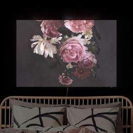 LED-Wechselbild Rosa Blumen auf Schwarz Vintage