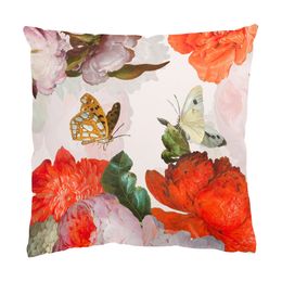 Bilderwelten Dekokissen Kissenbezug rot Blumen modern - Rote Blumen mit Schmetterlingen - Schmetterlinge Sofakissen Bezug & F&uuml;llung in 40x40 50x50 60x60