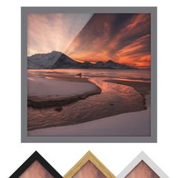 Bilderwelten Bild mit Rahmen - Quadrat Goldener Sonnenuntergang