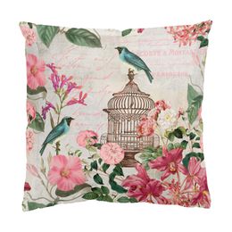 Bilderwelten Dekokissen Shabby Chic Collage - Rosa Bl&uuml;ten und blaue V&ouml;gel