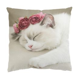 Bilderwelten Dekokissen Schlafende Katze mit Rosen