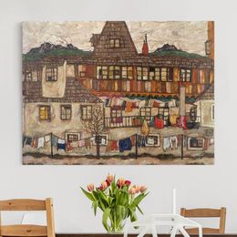 Bilderwelten Leinwandbild - Querformat Egon Schiele - H&auml;user mit trocknender W&auml;sche