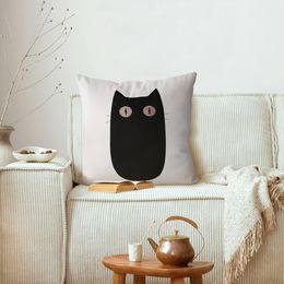 Bilderwelten Dekokissen Kissenbezug schwarz weiss Tiere Illustration - Schwarze Katze Illustration - Katze Sofakissen Bezug & F&uuml;llung in 40x40 50x50 60x60