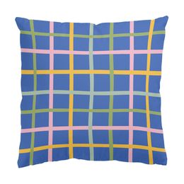 Bilderwelten Dekokissen Kissenbezug blau Landhaus - Sommerurlaub Buntes Karo auf Blau - Retro Sofakissen Bezug & F&uuml;llung in 40x40 50x50 60x60