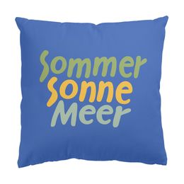 Bilderwelten Dekokissen Kissenbezug blau Strand maritim - Sommerurlaub Sommer Sonne Meer - Spr&uuml;che Sofakissen Bezug & F&uuml;llung in 40x40 50x50 60x60