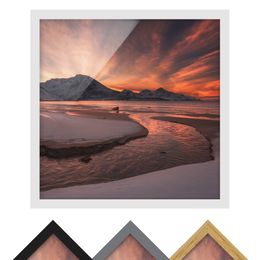 Bilderwelten Bild mit Rahmen - Quadrat Goldener Sonnenuntergang