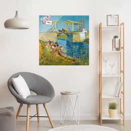 Bilderwelten Glasbild originell modern gelb Glas Wandbild - Vincent van Gogh - Zugbr&uuml;cke in Arles - Deko Wohnzimmer Schlafzimmer