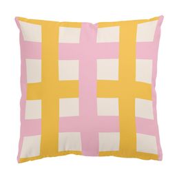 Bilderwelten Dekokissen rosa Landhaus - Sommerurlaub Rosa gelbes Karo - Retro Sofakissen Bezug & F&uuml;llung in 40x40 50x50 60x60
