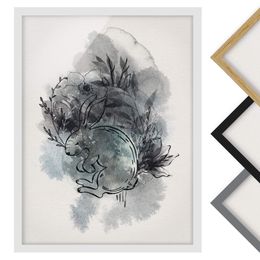 Bilderwelten Bild mit Rahmen Tiere grau modern inkl. Rahmung - Vollmondh&auml;schen - Deko Kinderzimmer Baby M&auml;dchen Jungen