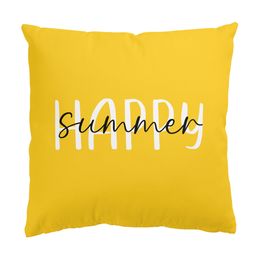 Bilderwelten Dekokissen Kissenbezug gelb Spr&uuml;che Unifarben - Sonnengelb - Happy Summer - Spr&uuml;che Sofakissen Bezug & F&uuml;llung in 40x40 50x50 60x60
