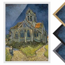 Bilderwelten Bild mit Rahmen originell blau modern inkl. Rahmung - Vincent van Gogh - Kirche Auvers-sur-Oise - Skylines Wohnzimmer Schlafzimmer