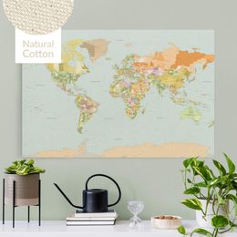 Bilderwelten Leinwandbild Weltkarte modern Kunstdruck bunt - Politische Weltkarte - Karten XXL Wohnzimmer Schlafzimmer