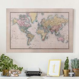 Bilderwelten Leinwandbild - Querformat Vintage Weltkarte um 1850